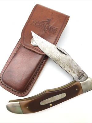 Vintage Schrade-Walden OLD TIMER 1250T FOLDING KNIFE w/ Branded Leather ...