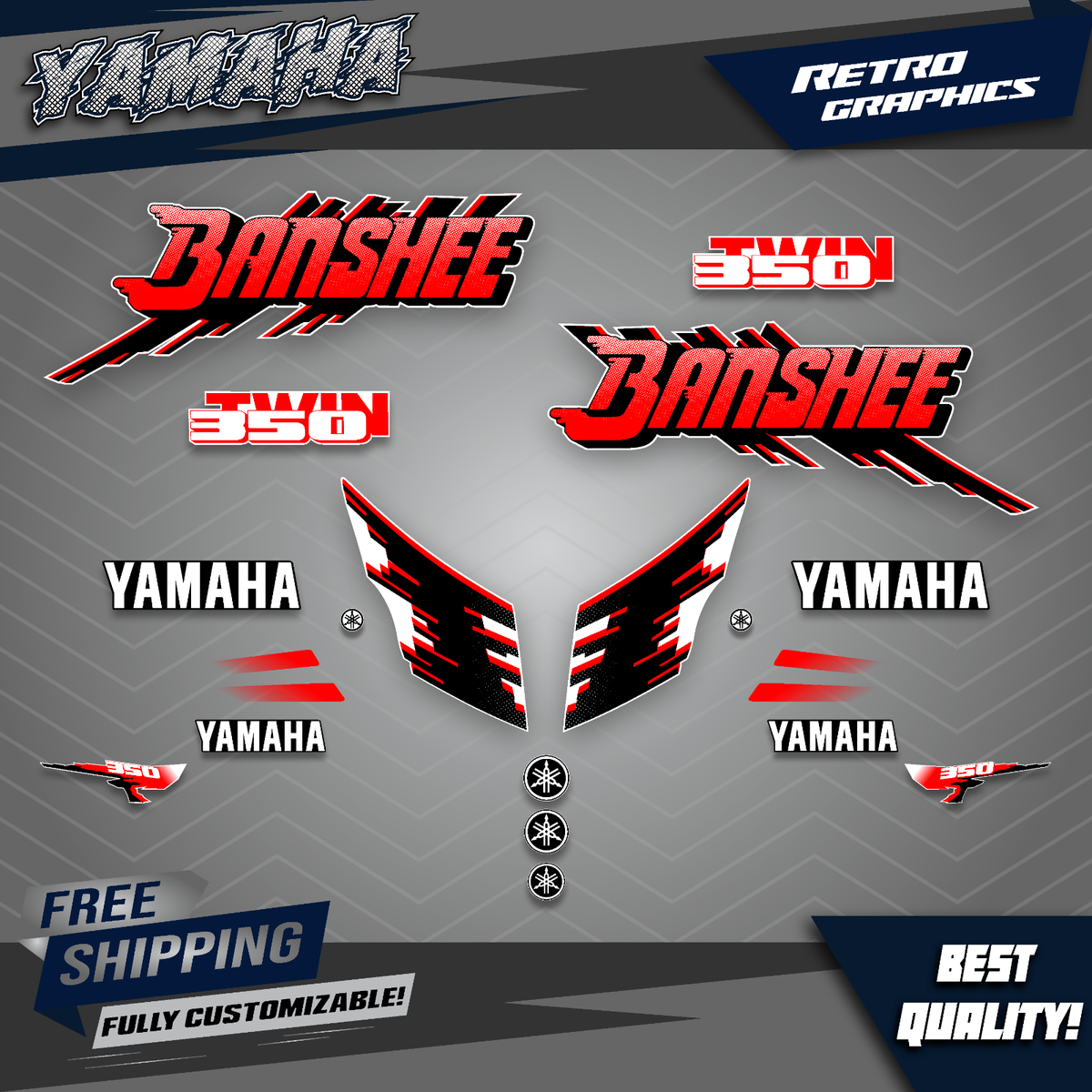 Logotipo Da Yamaha Banshee White Retro Quad Graphics Kit | YFZ R