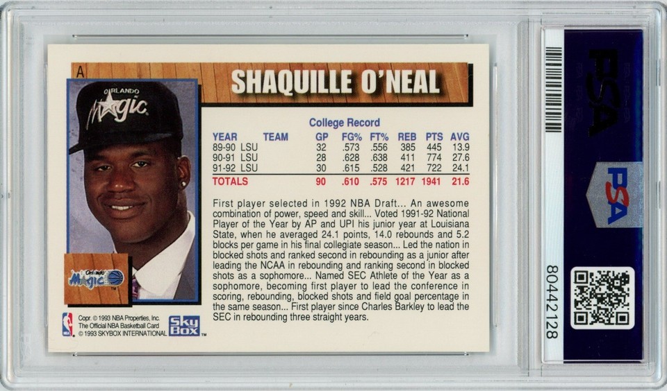 1992 Hoops Basketball Draft Redemption Shaq Shaquille O'Neal #A PSA Gem ...