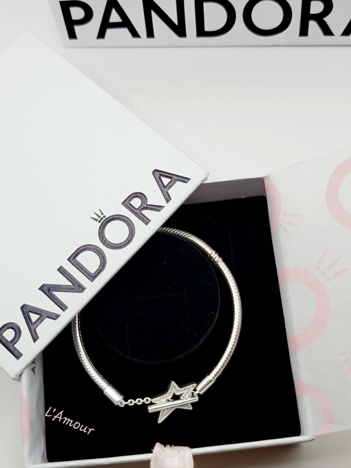 Pandora Moments Bracelet Asymmetric Star T-bar Snake Chain #592357C01 w ...