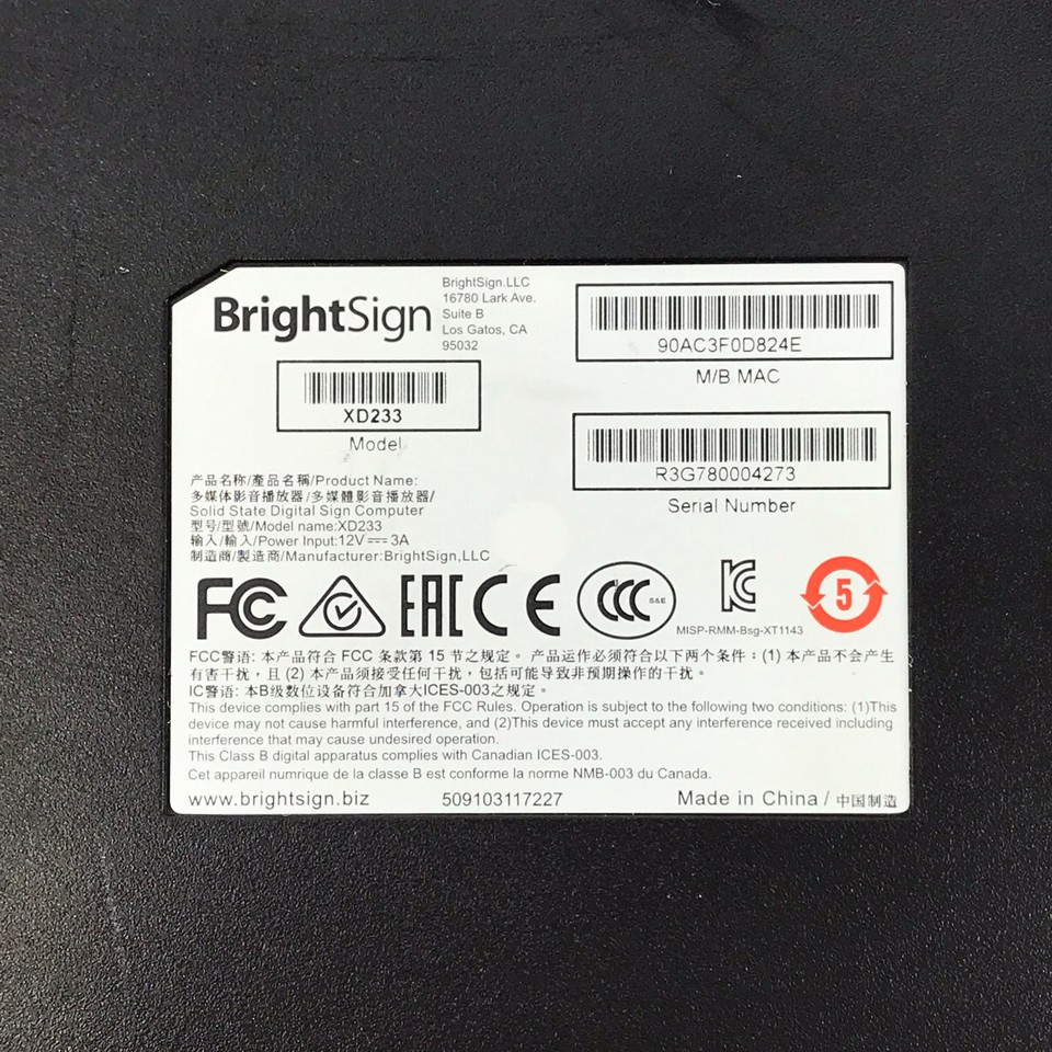 BrightSign XD233 4K Advanced HTML5 I/O HDMI Media Player - Purple # ...
