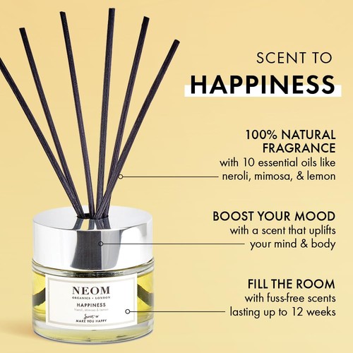 NEOM Happiness Reed Diffuser, 3.38fl oz | Uplifting Scent | Neroli ...