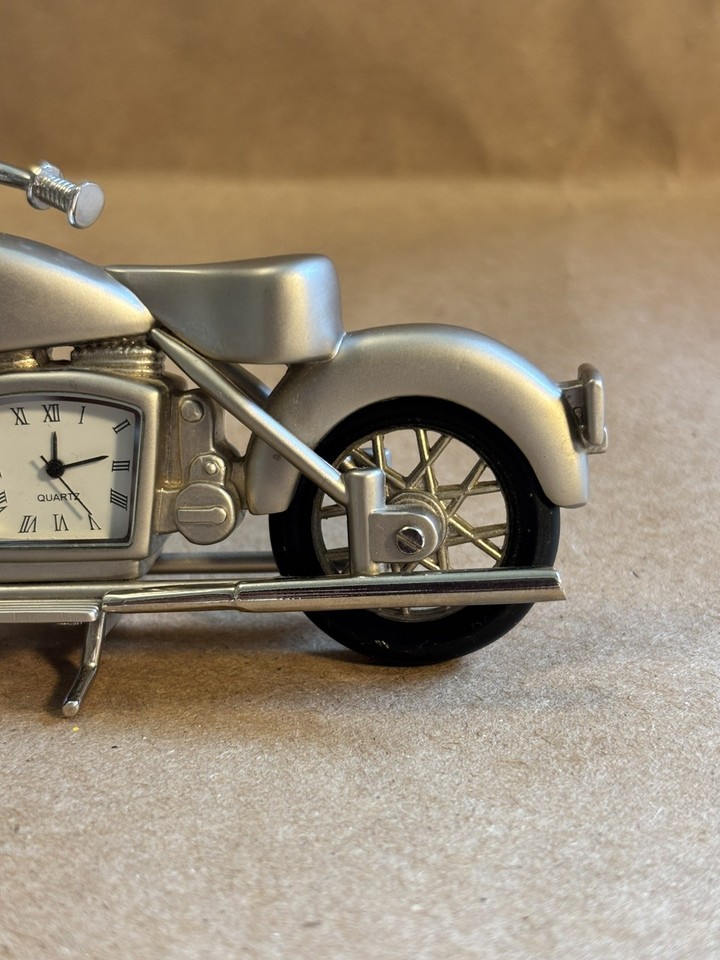 Mini Collectible Metal Silver Motorcycle Miniature Desk Clock Great ...