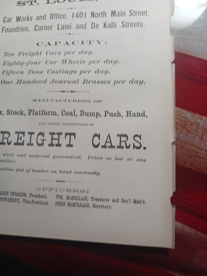 1872 print ad MISSOURI CAR & FOUNDRY Railroad Freight Cars Lami St St ...