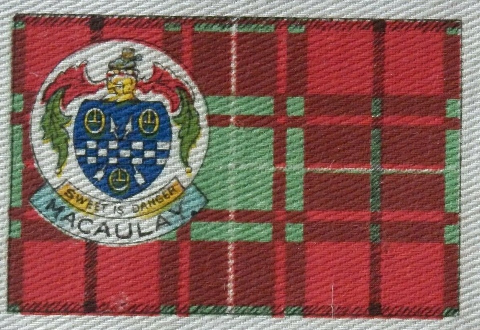 MACAULAY Clan Tartan and Coat of Arms 90 year old SILK card issued in ...