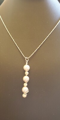 Freshwater Pearl Drop Bar Handmade Necklace 24" chain & earrings Set ...
