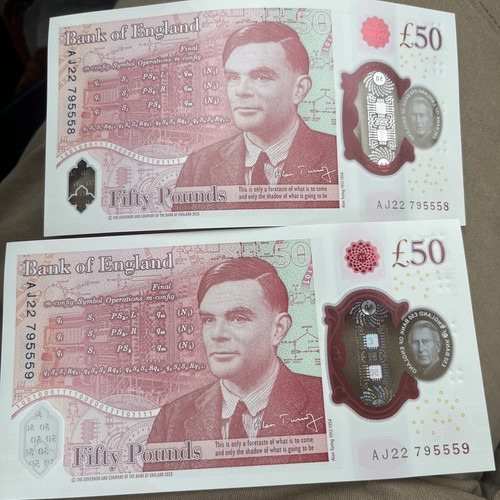 Uncirculated King Charles III £50 Bank Note PAIR *Aj22 795558* And ...