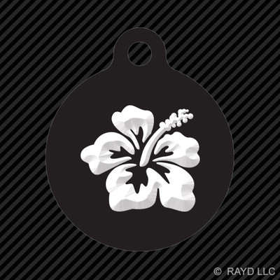 Hibiscus Flower Keychain Round with Tab dog engraved many colors hawaii ...