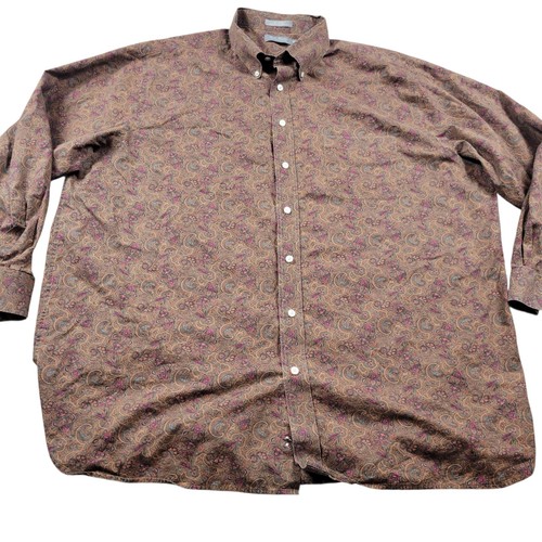 Roundtree & Yorke Shirt Mens 3XT Brown Paisley Floral Button Up Long ...