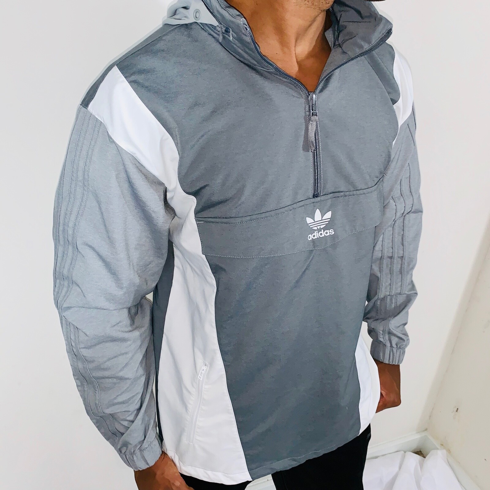 Rare Adidas Originals Jacket Colorblock Anorak Gray W… - Gem