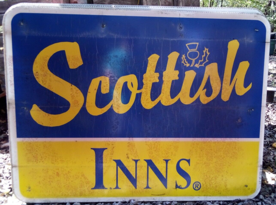 TEXACO/SCOTTISH INNS ADVERTISING HWY EXIT SIGN BARN MAN CAVE 48X36" 5Q ...