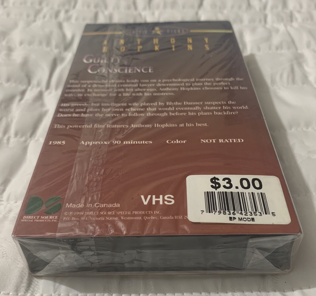 Guilty Conscience VHS Anthony Hopkins, Blythe Danner Swoosie Kurtz ...