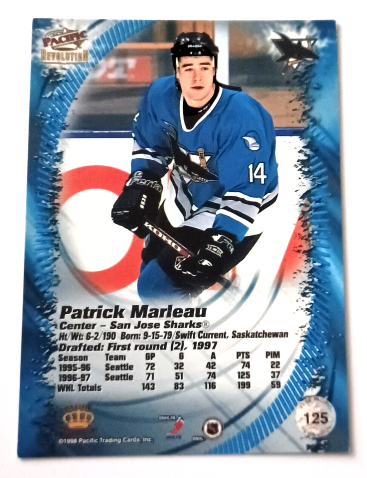 1997-98 PATRICK MARLEAU Revolution San Jose Sharks #125 Pacific Trading ...