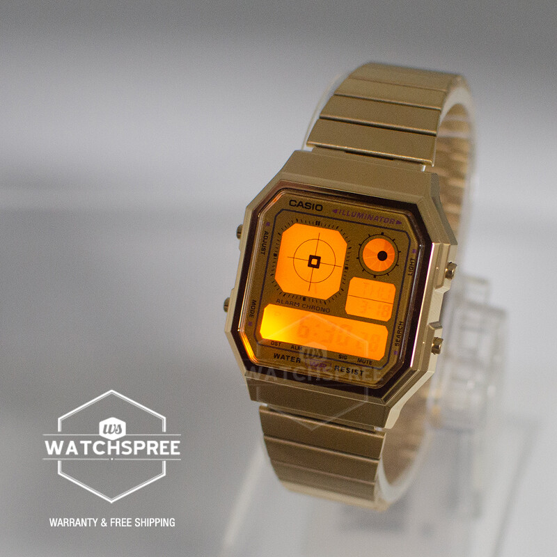 Casio Digital Vintage Gold Ion Plated Stainless Steel Band Watch A130WEG-9A | eBay