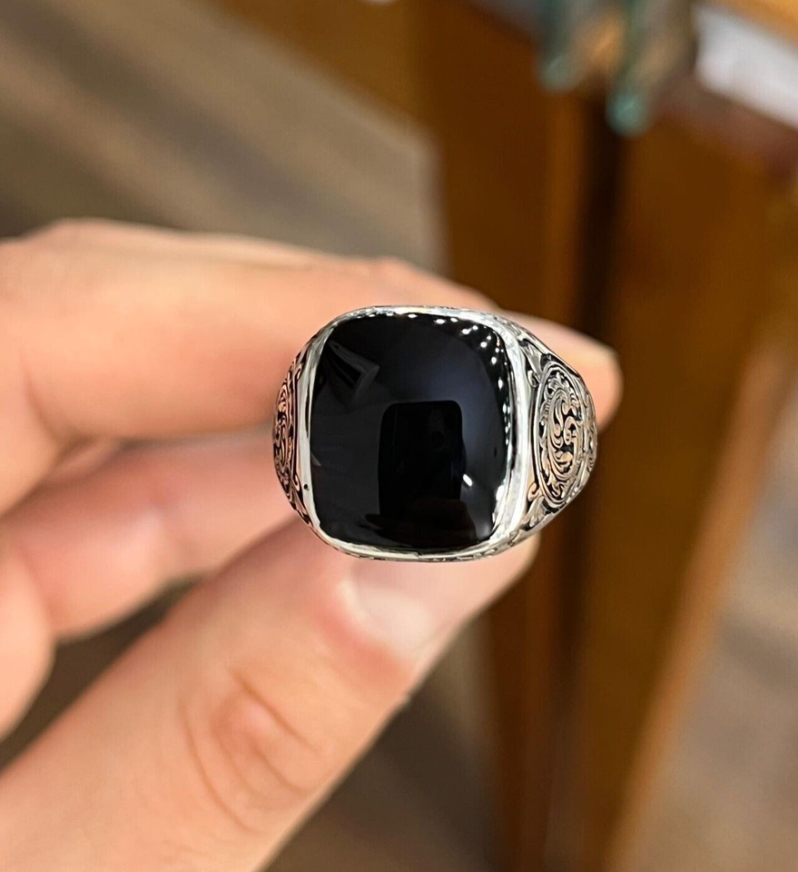 Classic Natural Black Onyx Men's Ring, 925 Solid Sterling Silver ...