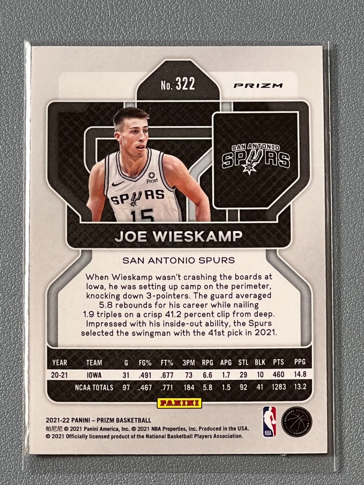 2021 Prizm Basketball Orange Cracked Ice Joe Wieskamp RC Rookie #322 ...