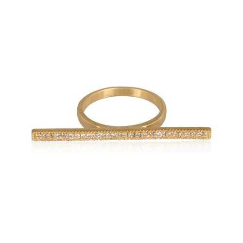 14k Solid Gold Horizontal Bar Ring With 0.22ct Diamond Engagement Ring ...