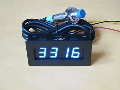 4 Digital Blue LED Tachometer RPM Speed Meter+Proximity Switch Sensor ...