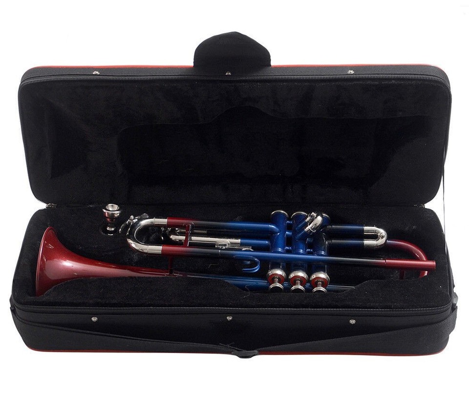 TRUMPET RED BLUE BROWN NICKEL Finish Bb flat Trumpet With FREE CASE ...