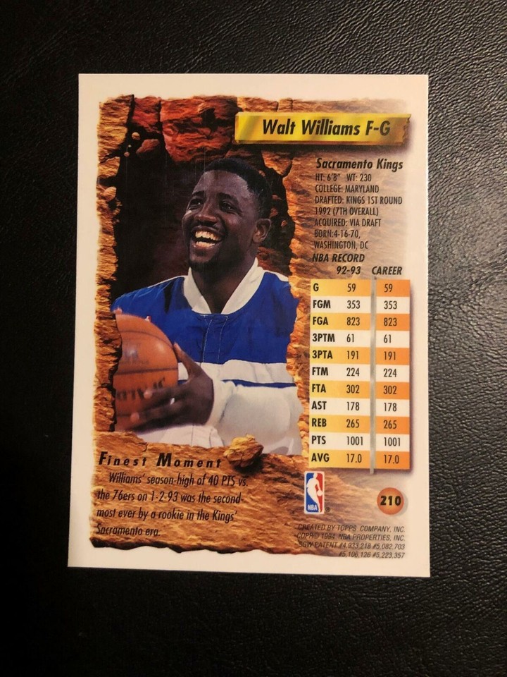 1993-94 Topps Finest WALT WILLIAMS #210 Sacramento Kings @QI44 | eBay