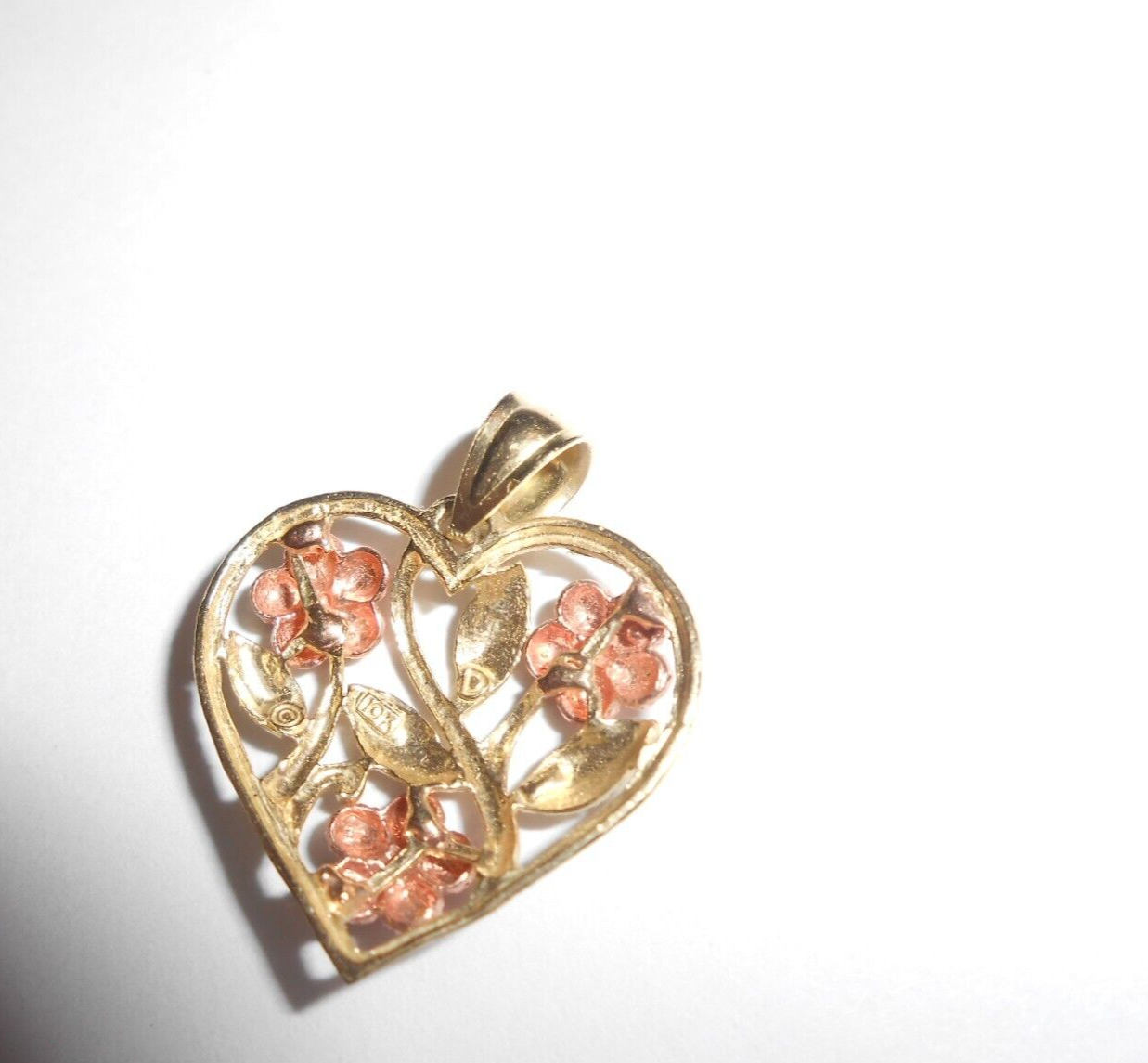 10K YELLOW & PINK GOLD"FLORAL HEART" PENDANT. | eBay