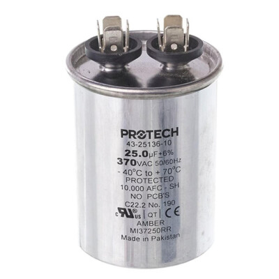 Protech Single Round Capacitor - 25 uF, 370 VAC, 2.120 x 2.940 (max ...