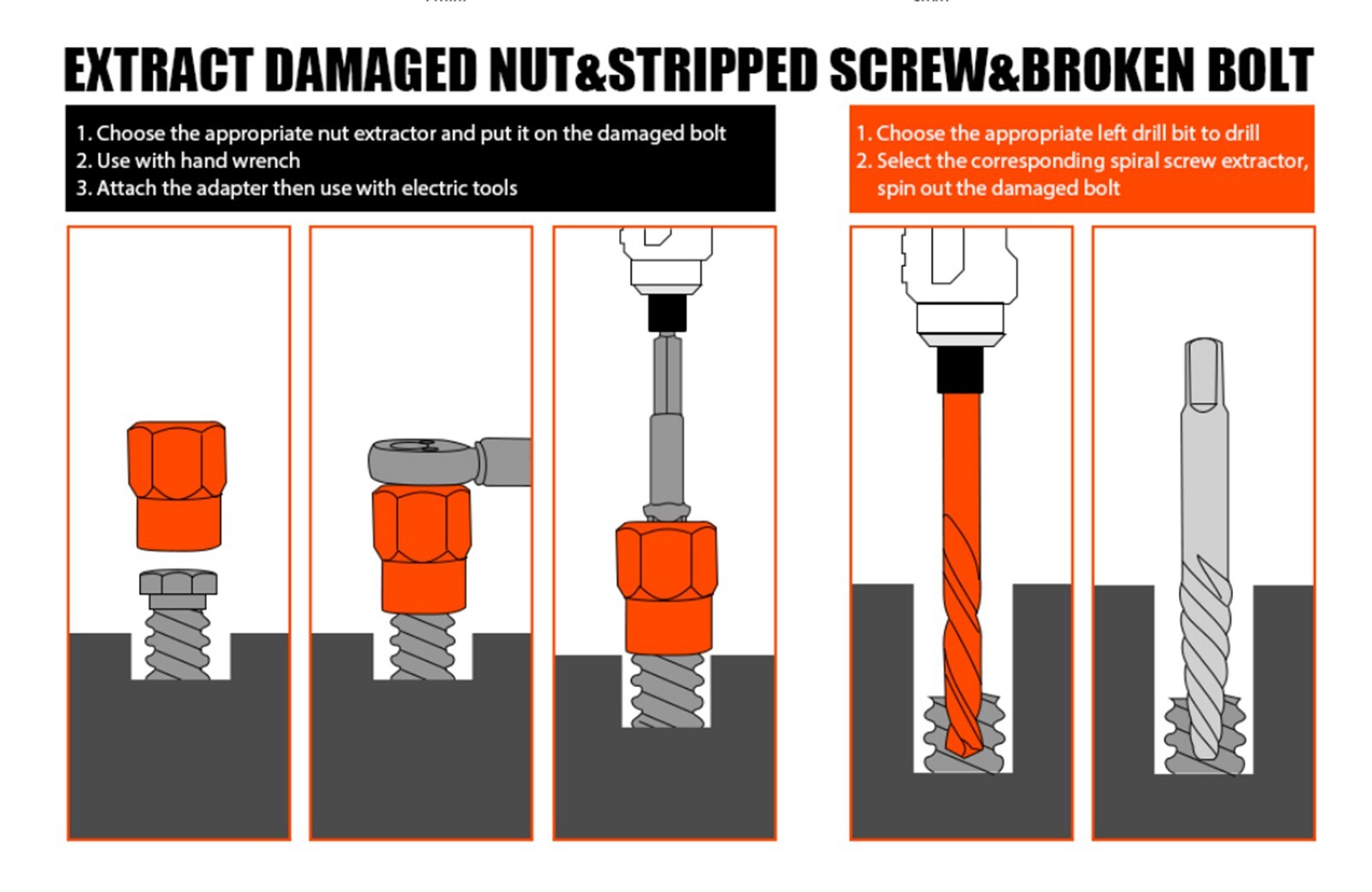 26pc Screws Bolt Extractor Set W/Reverse Drill Bit Kit Lug Nut ...
