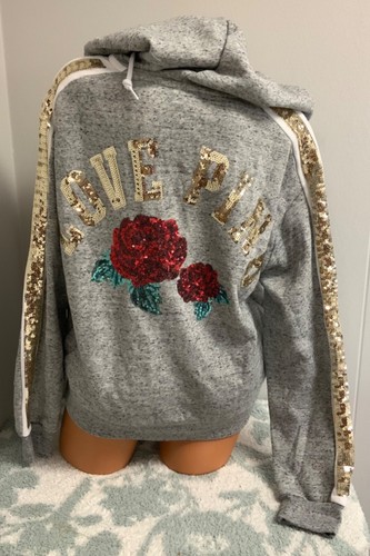 Victorias Secret PINK sz Medium Gray Sequin Bling Floral Logo Lace-Up ...