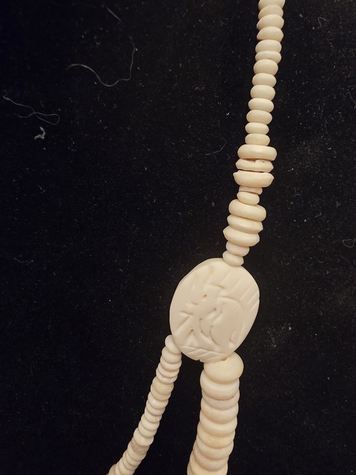 Vintage 1980 Kenyan Hand Carved Cow Bone Bead Necklace 22" Tribal ...