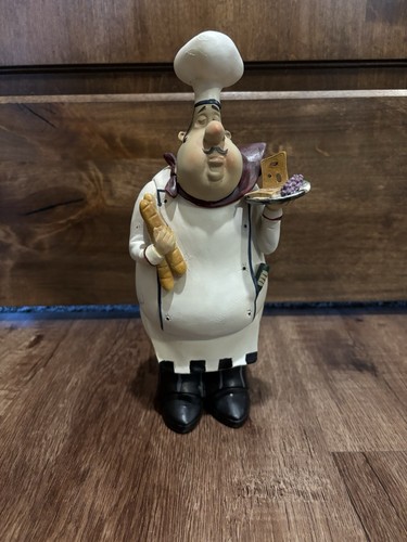 Chef Figurine for Kitchen Decor 10.5”, Chef Holding Plate with Wine | eBay