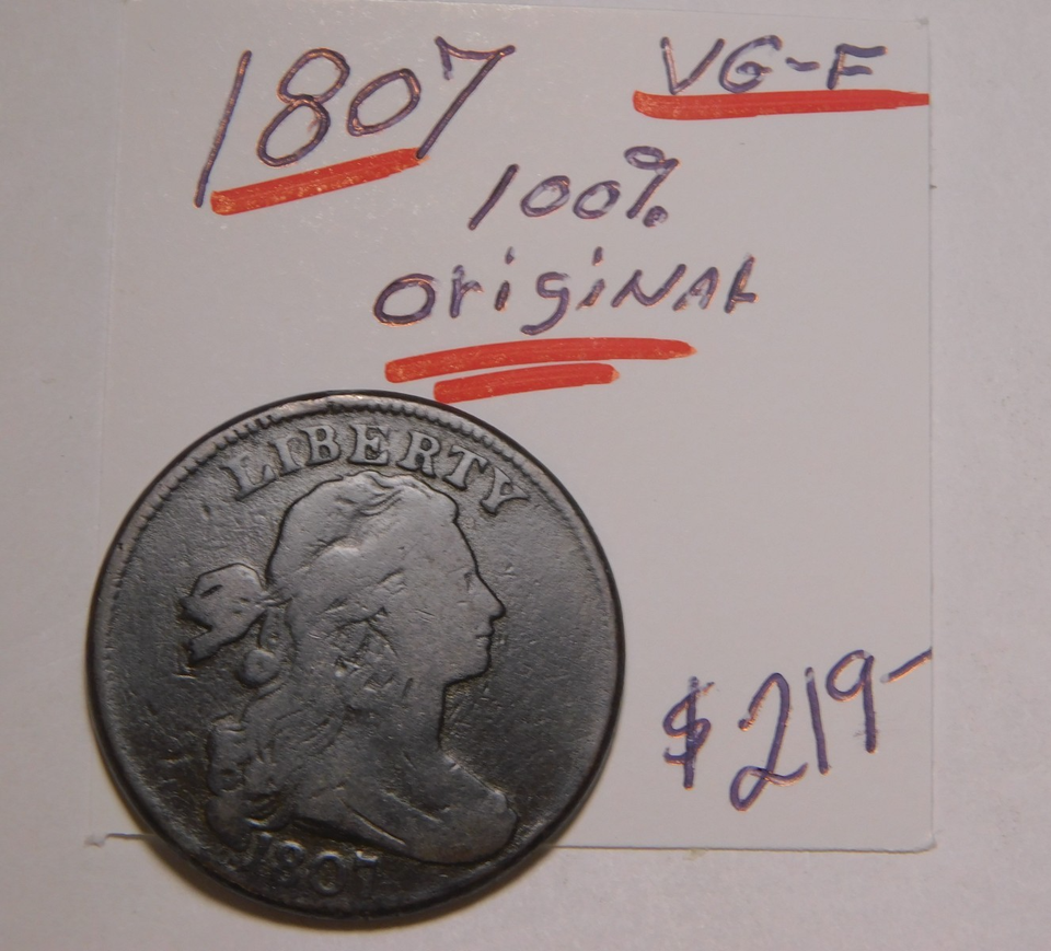 EARLY GORGEOUS 1807 DRAPED BUST LARGE CENT VG - F !!!!!! CHOCOLATE ...