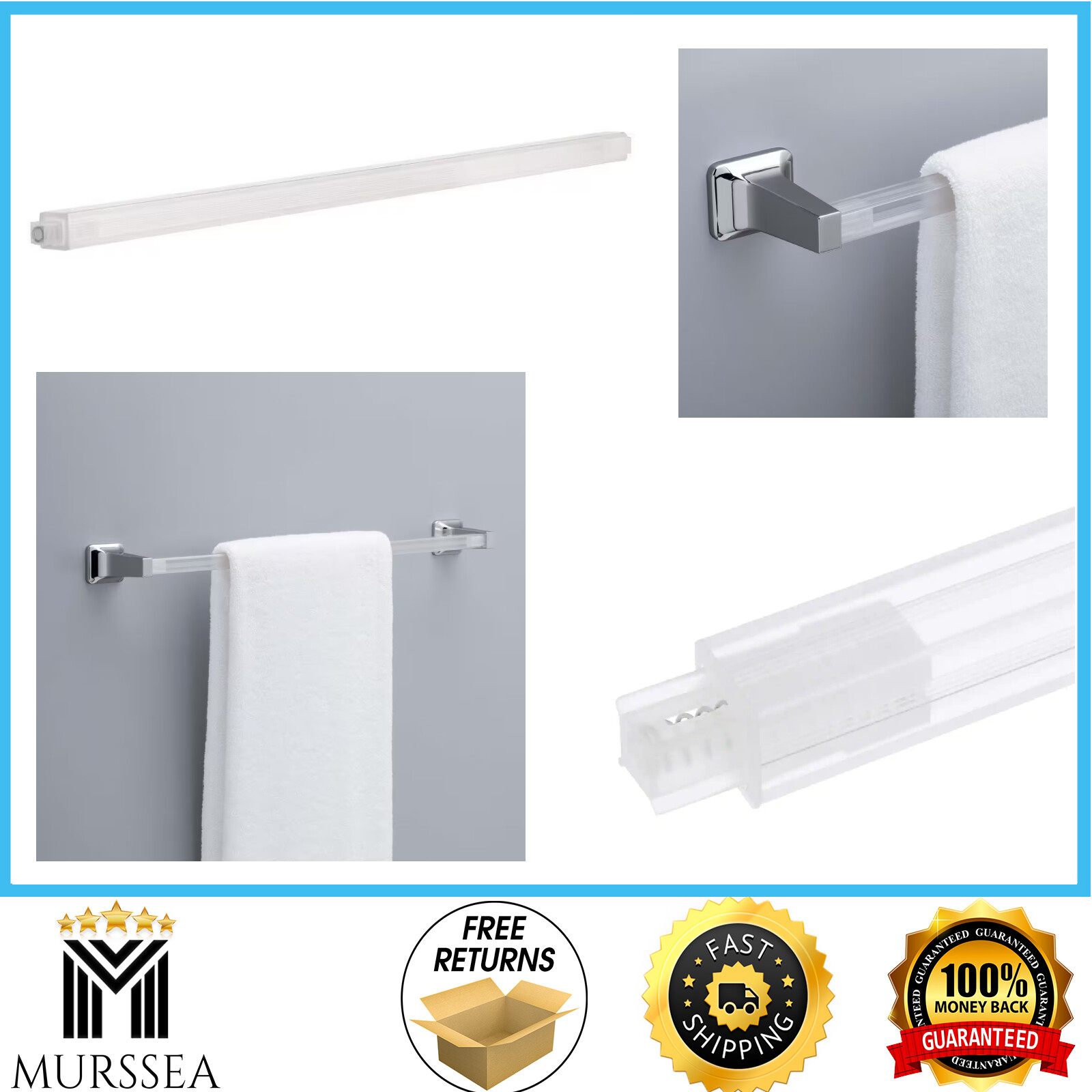 24 Inch Towel Bar Replacement Plastic Spring Loaded End Bathroom Home ...