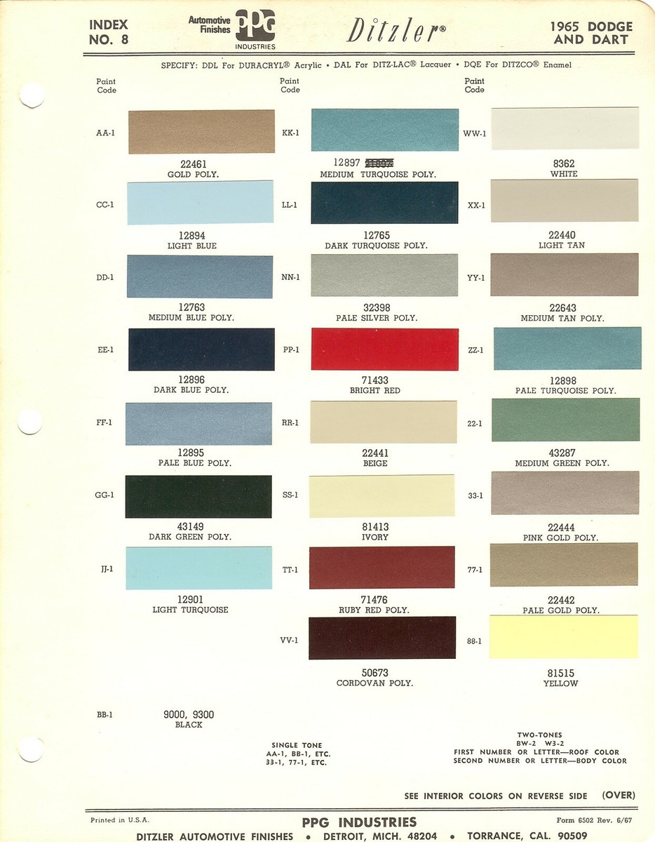 1965 Dodge Dart Colors