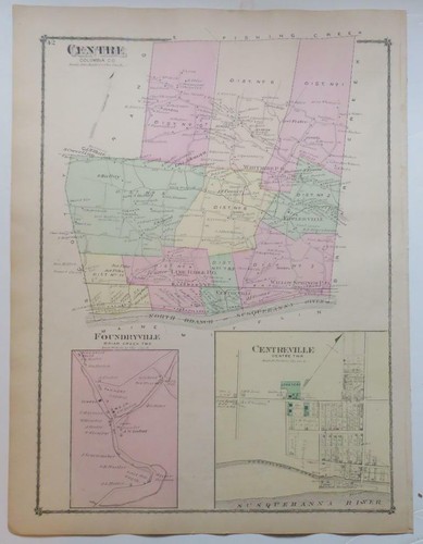 ORIGINAL 1876 hand-colored Map:Centre Township,Columbia County,PA,River ...