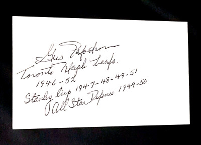 GUS MORTSON added STATS BLACKHAWKS LEAFS SIGNED AUTOGRAPHED INDEX CARD ...