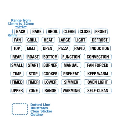 43pcs Black Print Stovetop Functions Labels Decal Oven Operations ...