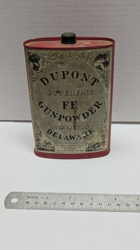 Antique DUPONT Superfine FF Gun Powder Tin Original Paper Label 1924 ...