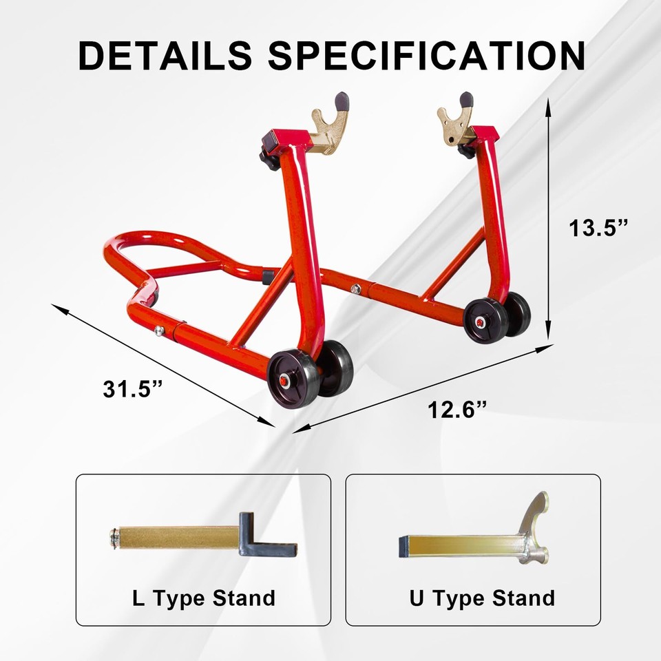 BIG RED Motorcycle Stand 500LB, Sport Bike Front, Rear Wheel Lift ...