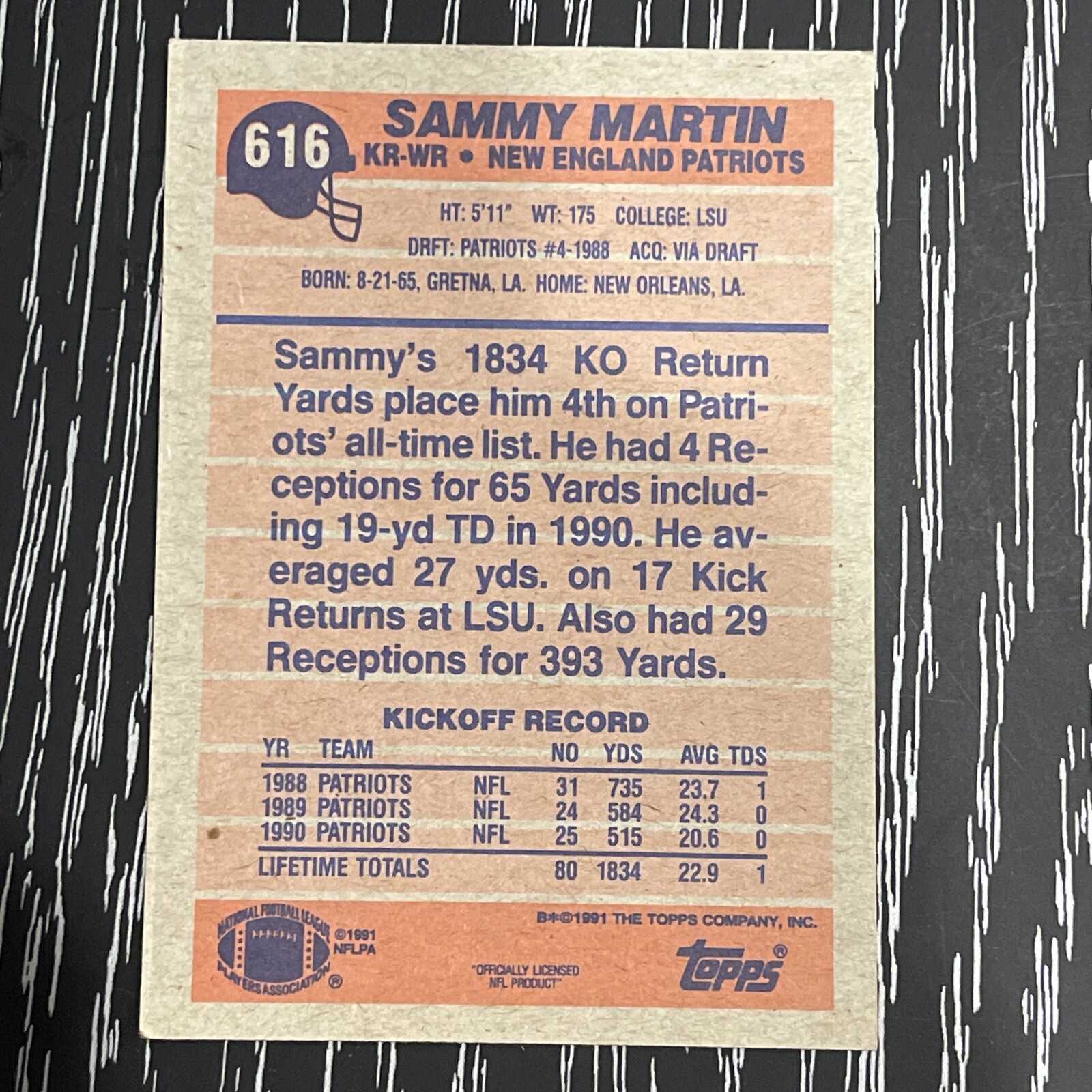1991 Topps #616 SAMMY MARTIN New England Patriots | eBay