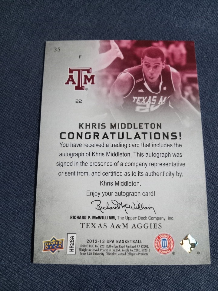 Khris Middleton 2012 SP Authentic Texas A&M AGGIES Rookie Auto Card | eBay