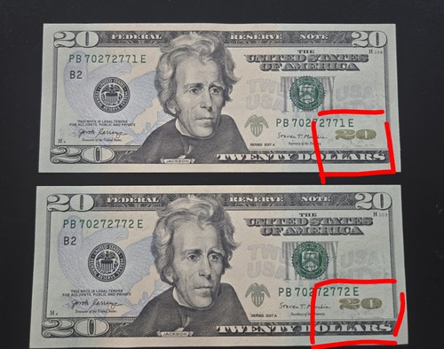 2017 Series A 20 DOLLAR BILL, Fancy Serial Number, Ink bleed error ...