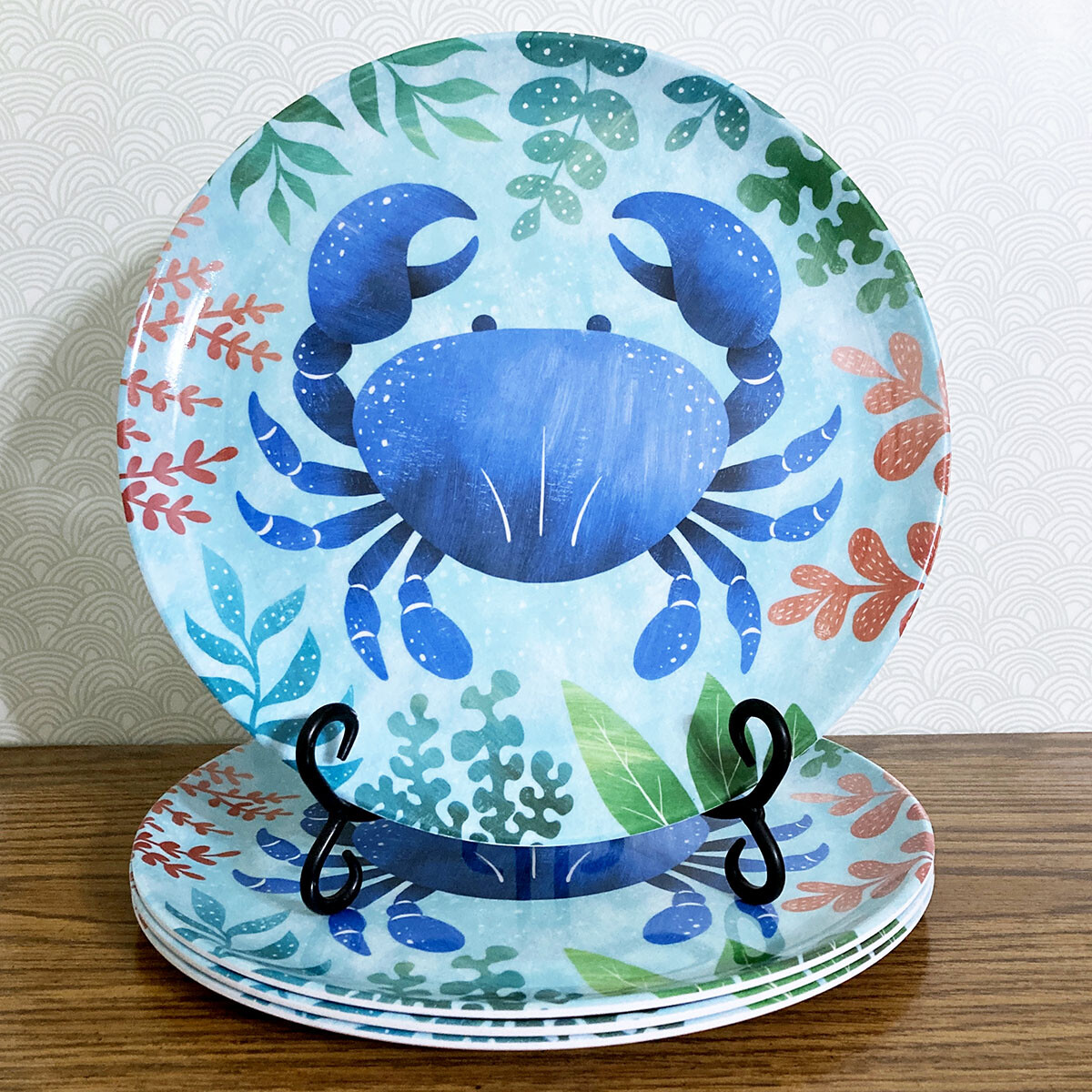 Sea Life Plates Set 4 Melamine 11" Indoor Outdoor Beach Nautical | eBay