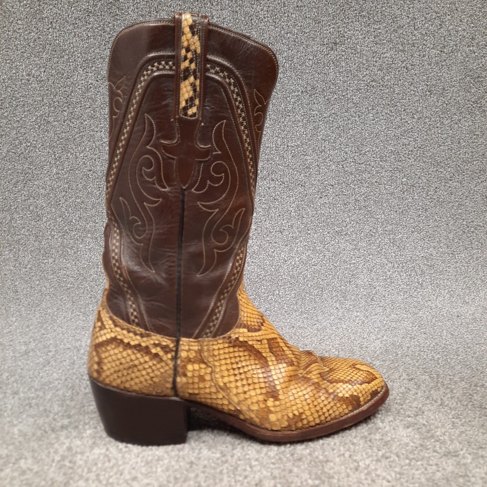 VINTAGE LUCCHESE MENS COWBOY BOOTS EXOTIC SNAKESKIN SIZE 8 D FRENCH TOE ...
