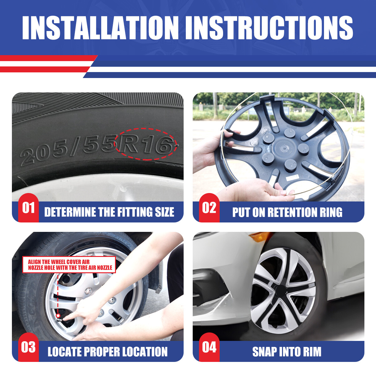 Set of 4 R16 Wheel Rim Cover Hubcaps For 2016-2026 Honda Civic Sedan ...
