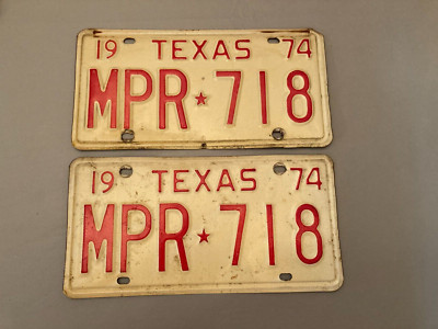 Pair of 1974 Red on White Texas License Plates MPR-718 | eBay