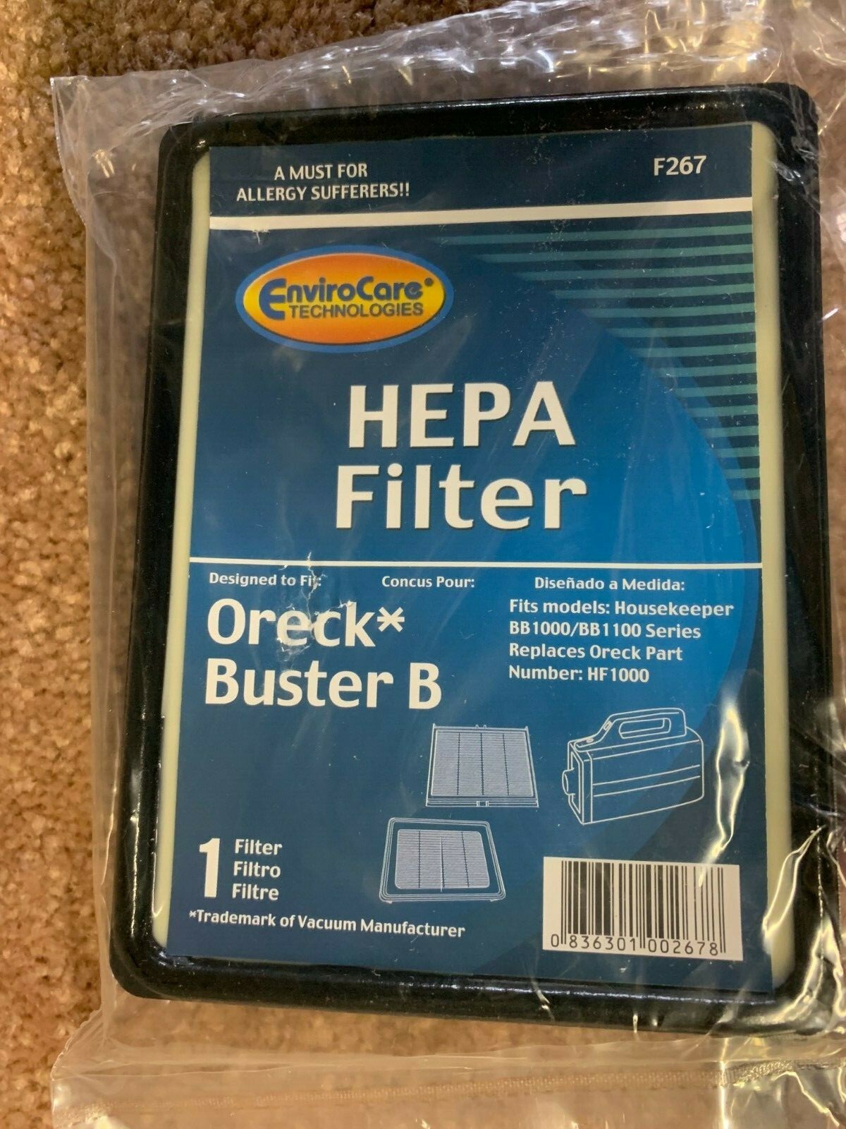 HEPA FILTER fit ORECK BUSTER B VACUUM HF-1000 HF1000 BB1000 BB1100 ...