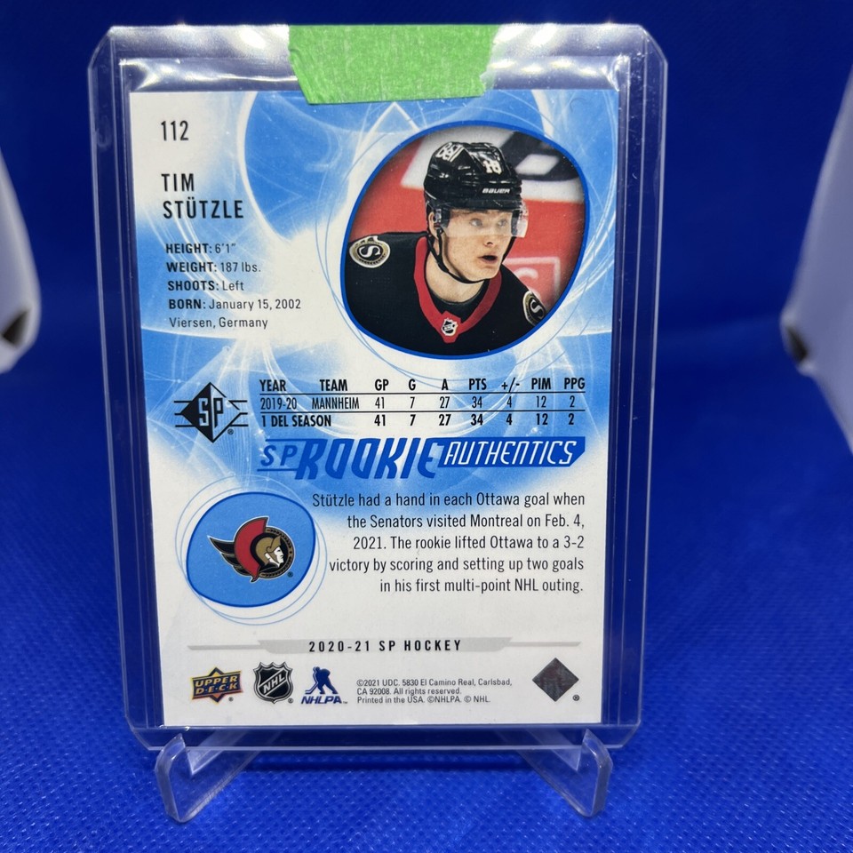 2020-21 Upper Deck SP Tim Stutzle Rookie Authentics - Ottawa Senators ...