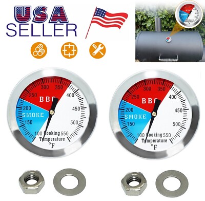 2pcs Temperature Thermometer Gauge Barbecue BBQ Grill Smoker Pit ...