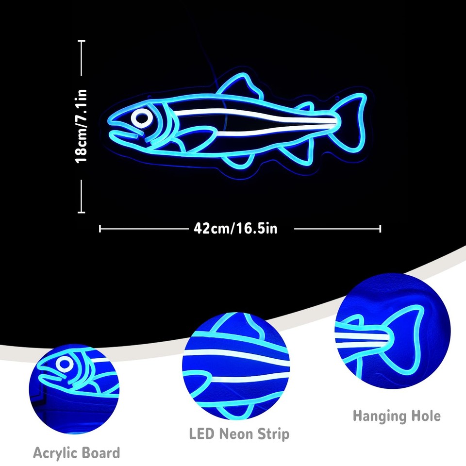 Fish Neon Sign for Wall Decor Fish Decor Salmon Neon Signs Fishing Neon ...
