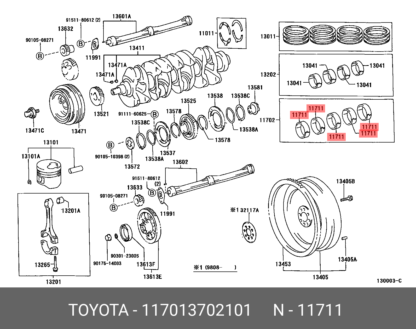 Original crankshaft bearing shells, 117013702101 for TOYOTA 11701-37021 ...